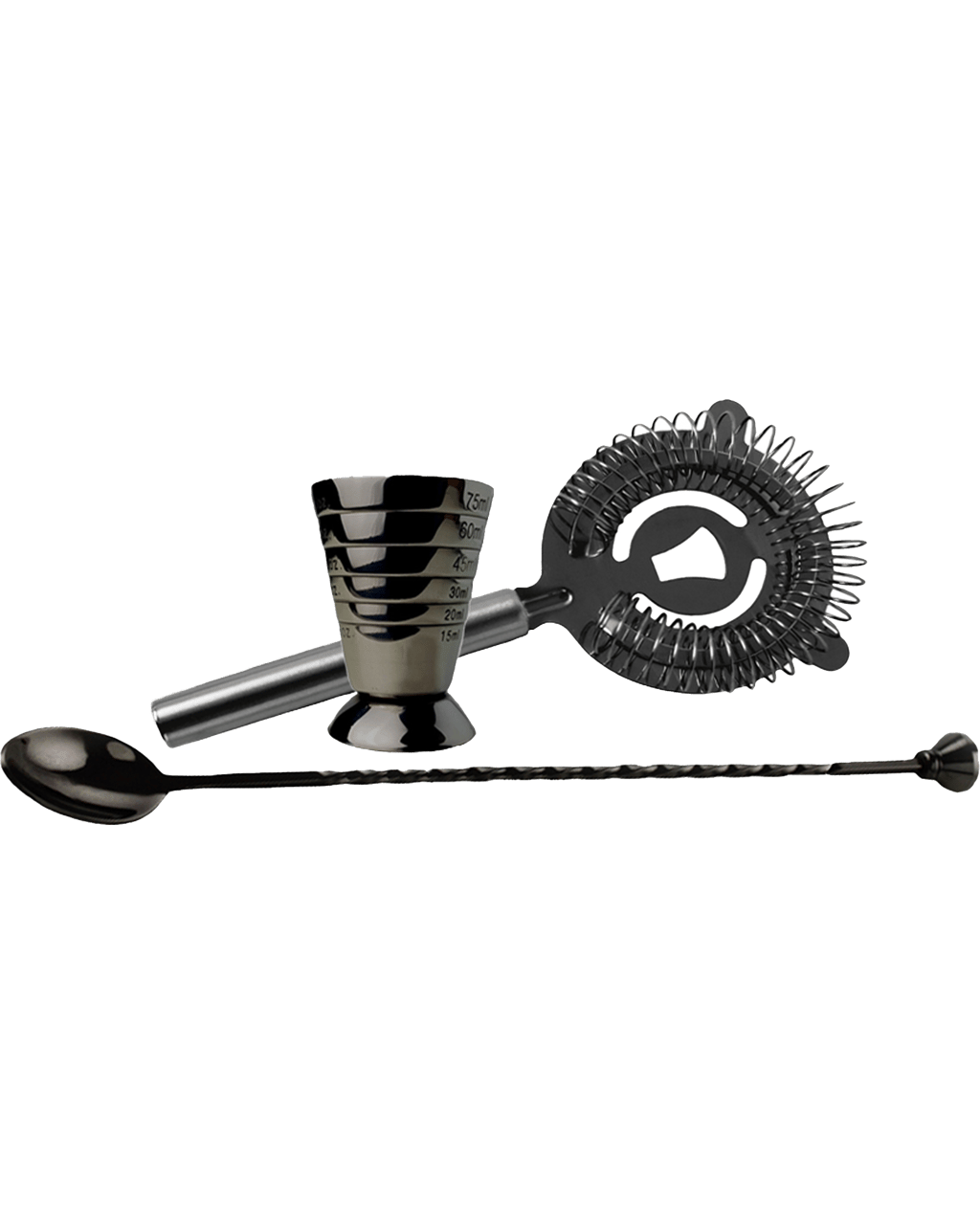 Buy Barware Multi Level Jigger Cup Measure - Black Chrome & Bar Spoon ...