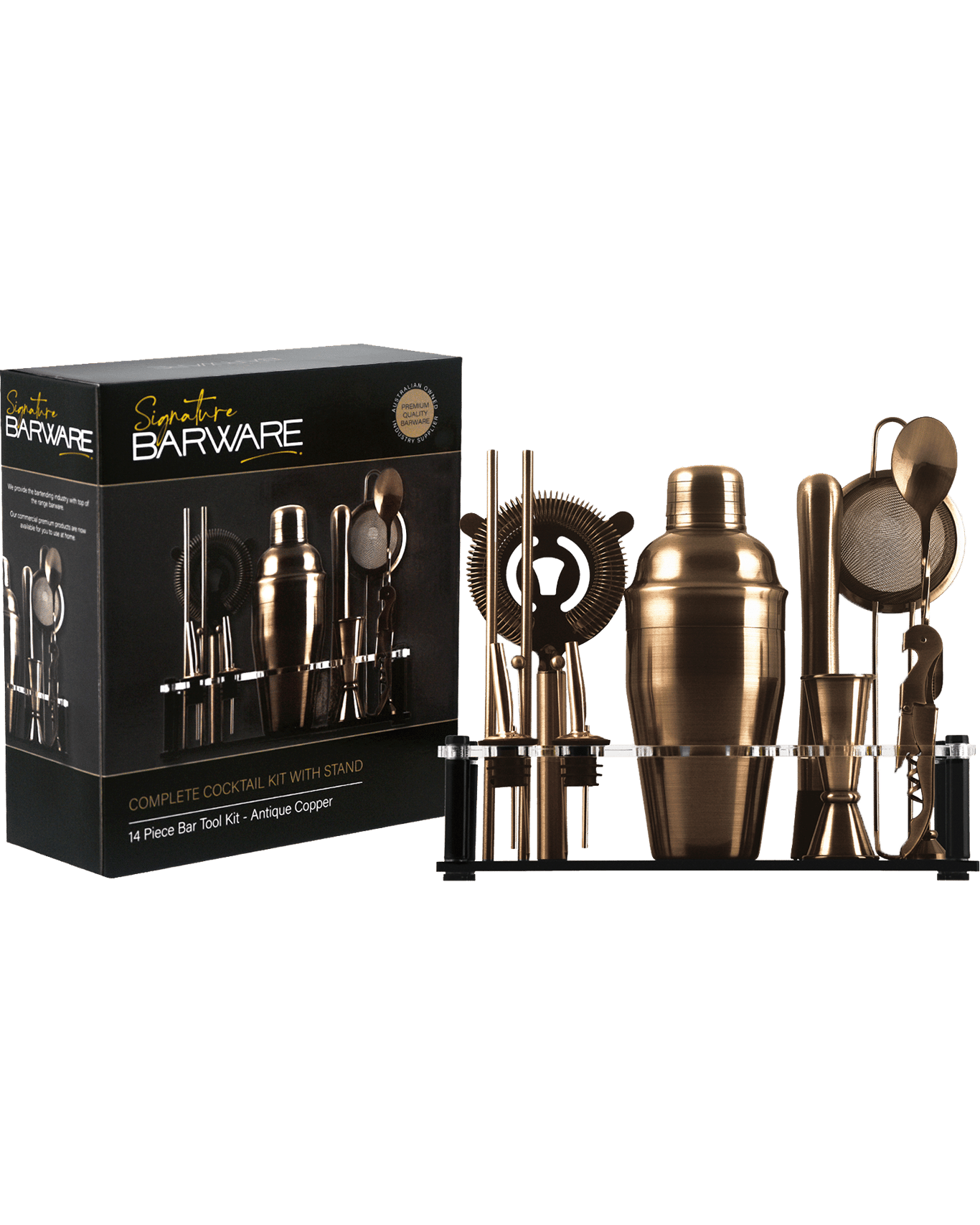 Buy Barware Complete Cocktail Kit With Stand - Antique Copper Online ...