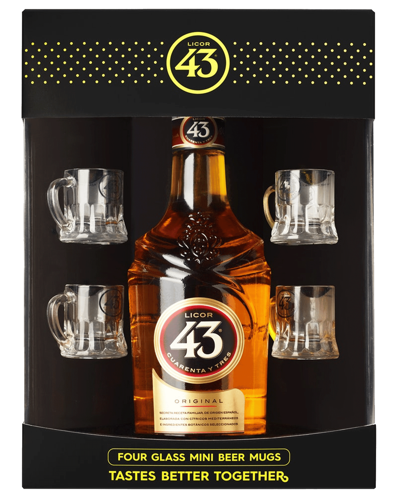 Buy Licor 43 + 4 Mini Beer Mugs Gift Box 700ml Online @Lowest Price
