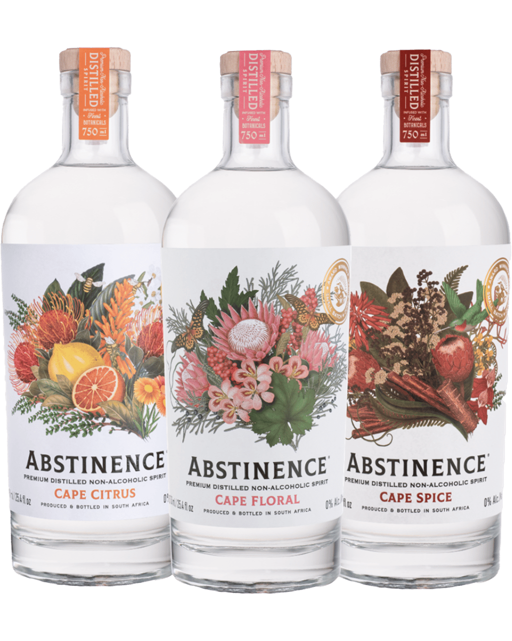 Buy Abstinence Trio Pack Abstinence Spice, Floral & Citrus 0% Gin 750ml ...