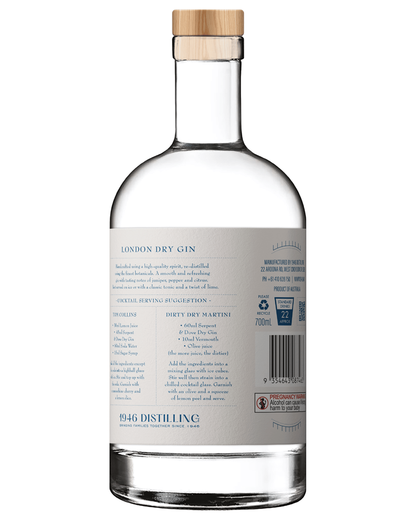 Buy 1946 Distilling Serpernt And Dove London Dry Style Gin 700ml Online ...