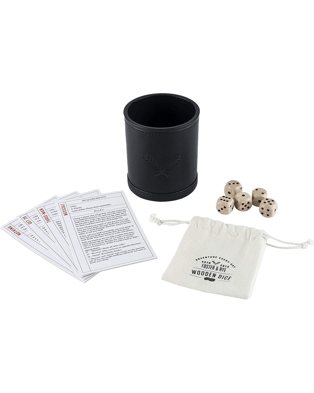 Buy Foster Rye Wood Dice Faux Leather Dice Cup Drinking Game Set buy-foster-rye-wood-dice-faux-leather-dice-cup-drinking-game-set