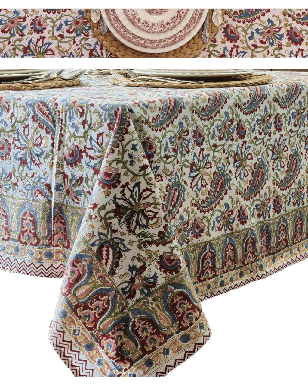 Buy Kolka Indian Paisley Hand Made Block-printed Tablecloth - Ruby ...