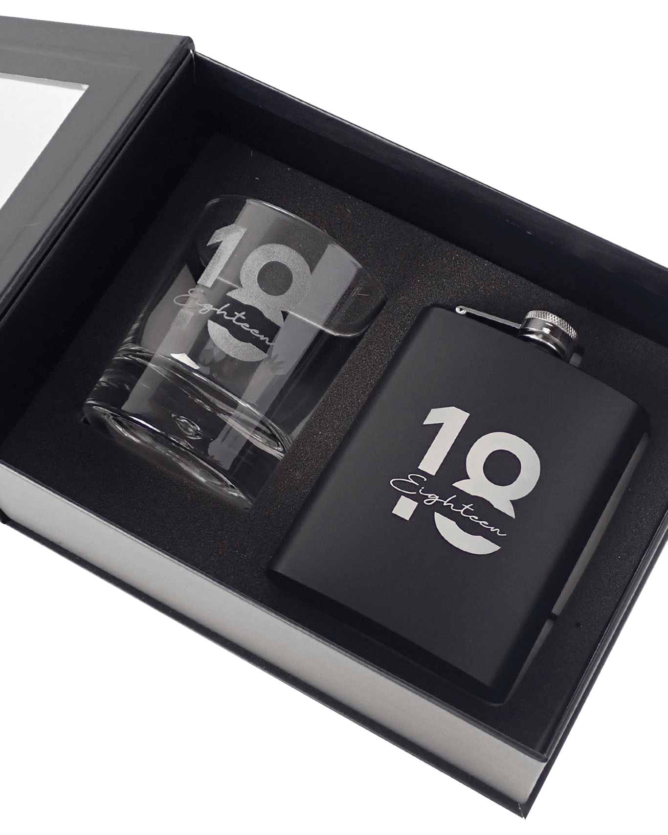 Personalised Favours Black Hip Flask & Scotch Glass Gift Box Set - 18th ...