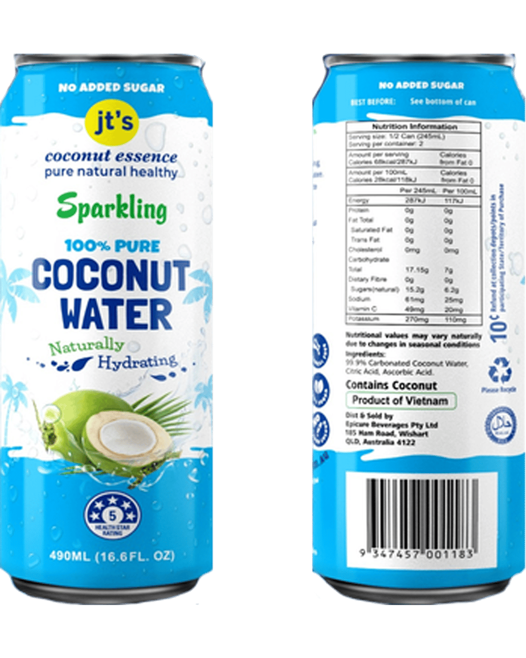 Buy Jt's Coconut Essence Sparkling Coconut Water 490ml Online @Lowest Price