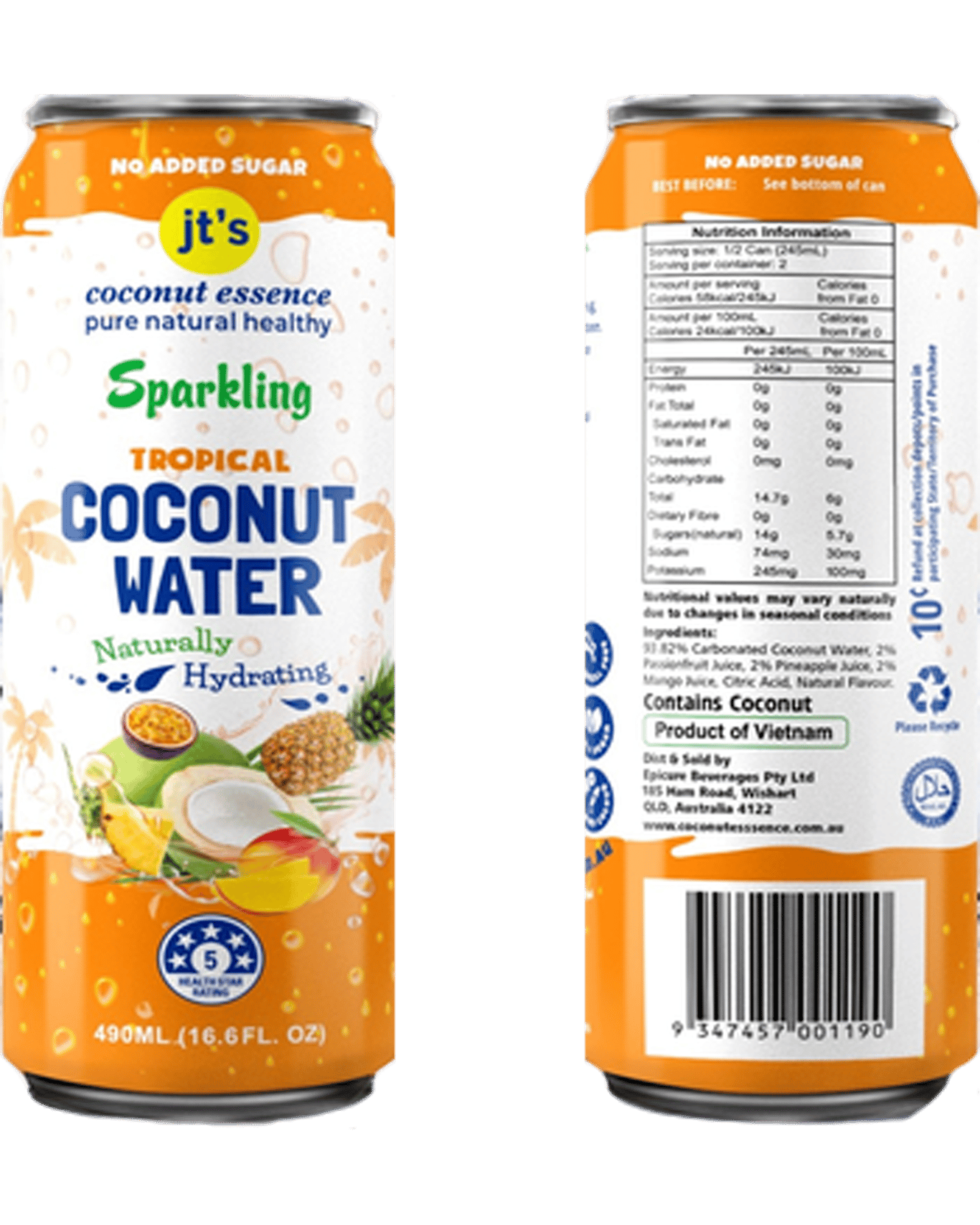 Buy Jt's Coconut Essence Sparkling Tropical Coconut Water 490ml Online ...