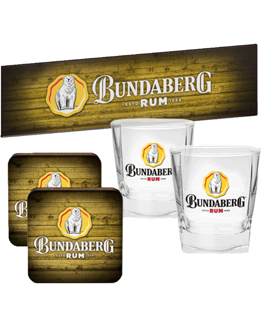 Buy Bundaberg Rum Bar Runner, Glasses, Coasters Gift Pack Online ...
