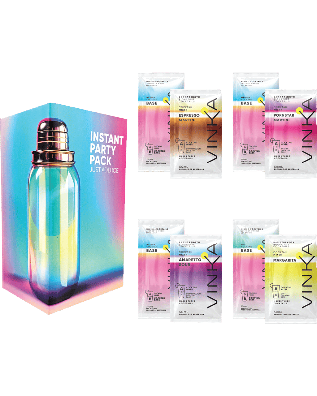 Buy Vinka Party Starter Gift Pack, Mixed Cocktail Pack + Glass Cocktail ...