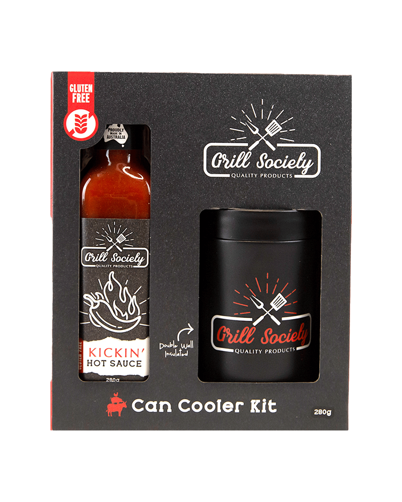 Buy Grill Society Bbq Kickin Hot Sauce & Insulated Can Cooler Stubby ...