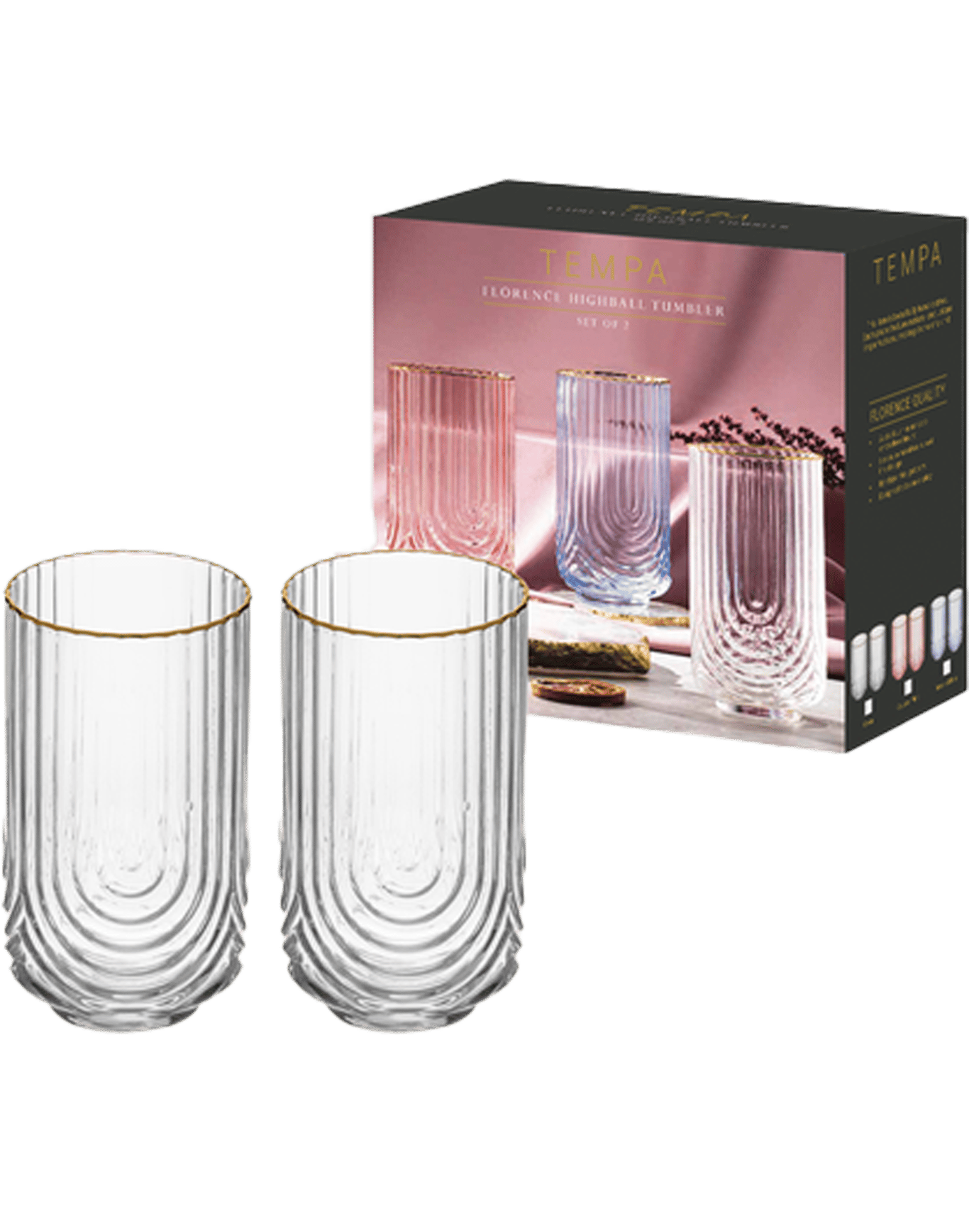Buy Tempa Florence Highball Glass Tumbler Drinking Cup Glasses Set ...