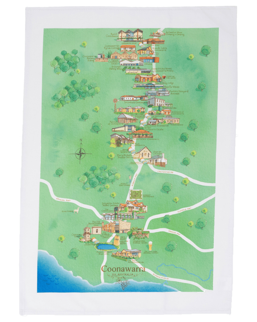Buy Palatable Tea Towels Coonawarra Wine Region Map Tea Towel Set ...