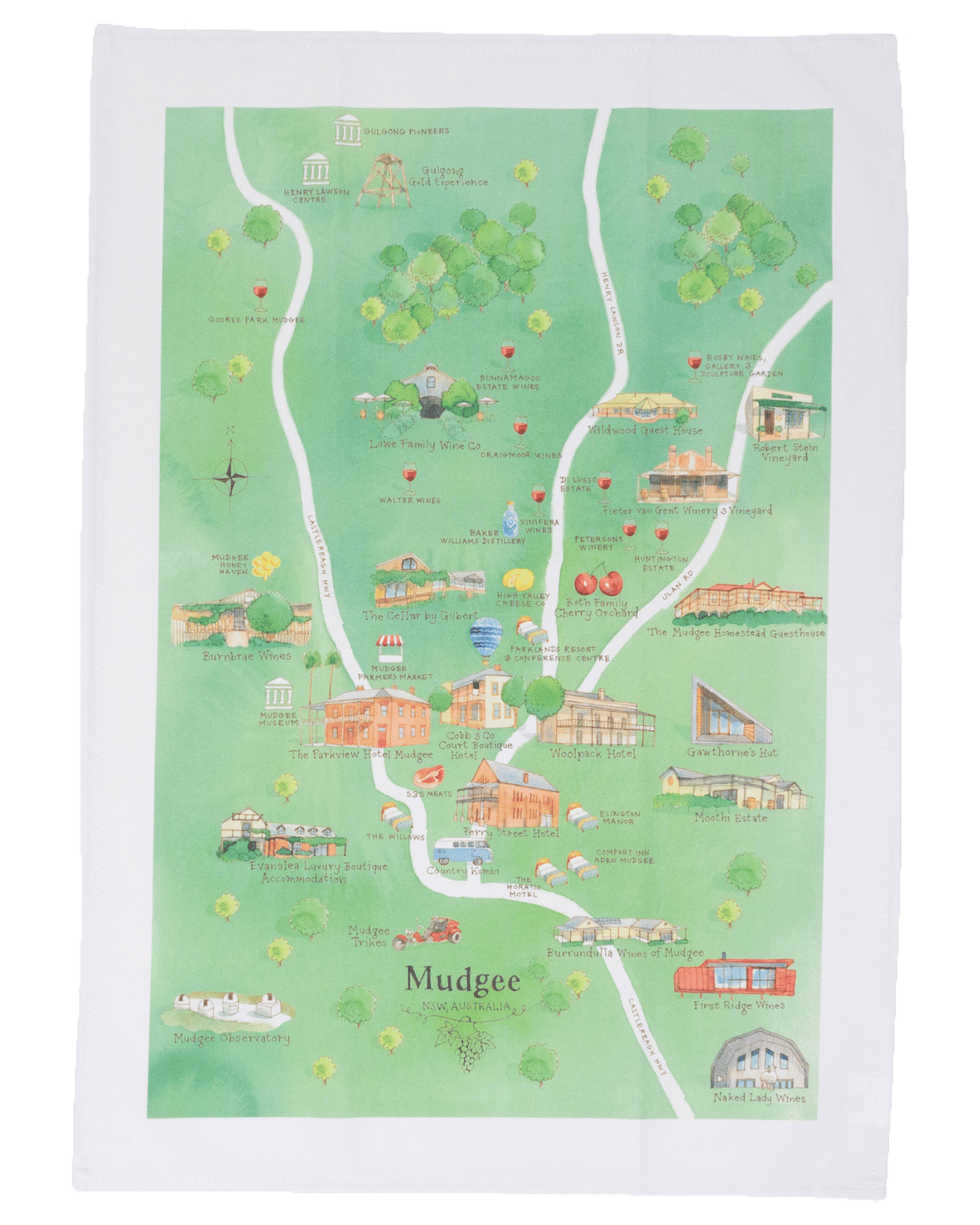 Buy Palatable Tea Towels Mudgee Wine Region Map Tea Towels Set Online ...