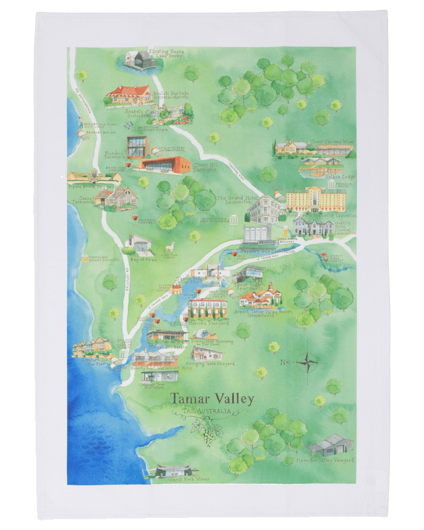 Buy Palatable Tea Towels Tamar Valley Wine Region Map Tea Towels Set Of ...