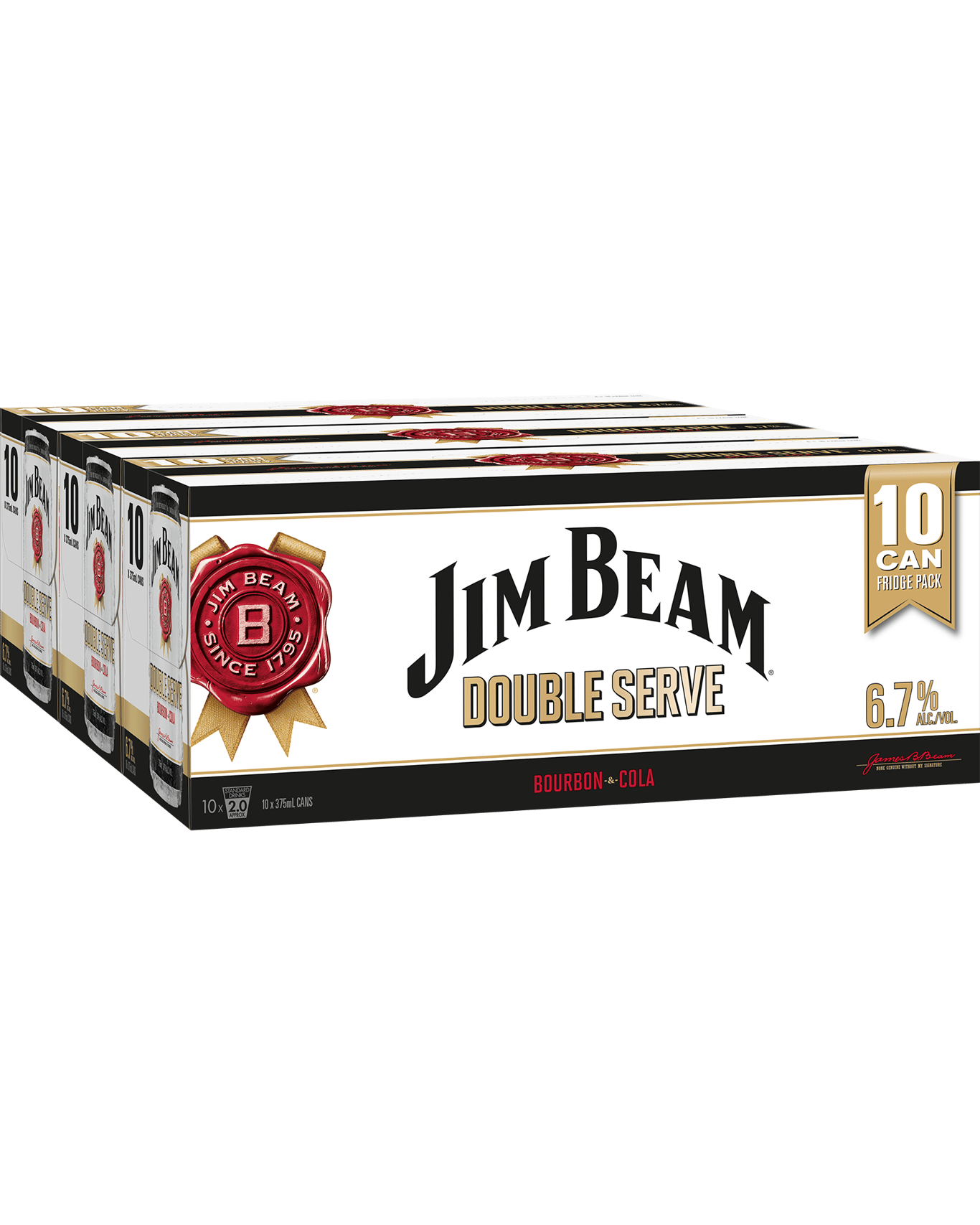 Buy Jim Beam White Double Serve Bourbon & Cola 6.7% Cans 10 Pack 375ml ...