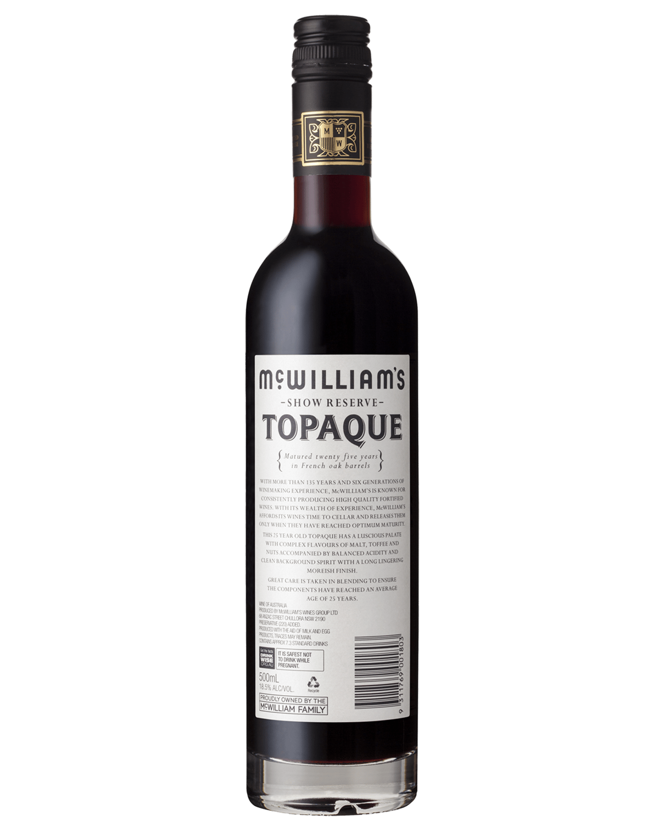 Buy Mcwilliam's Show Reserve 25 Year Old Topaque 500ml Online (Low ...