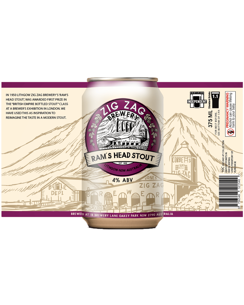 Buy Zig Zag Brewery Rams Head Dry Irish Stout Cans 375ml Online @Lowest Price