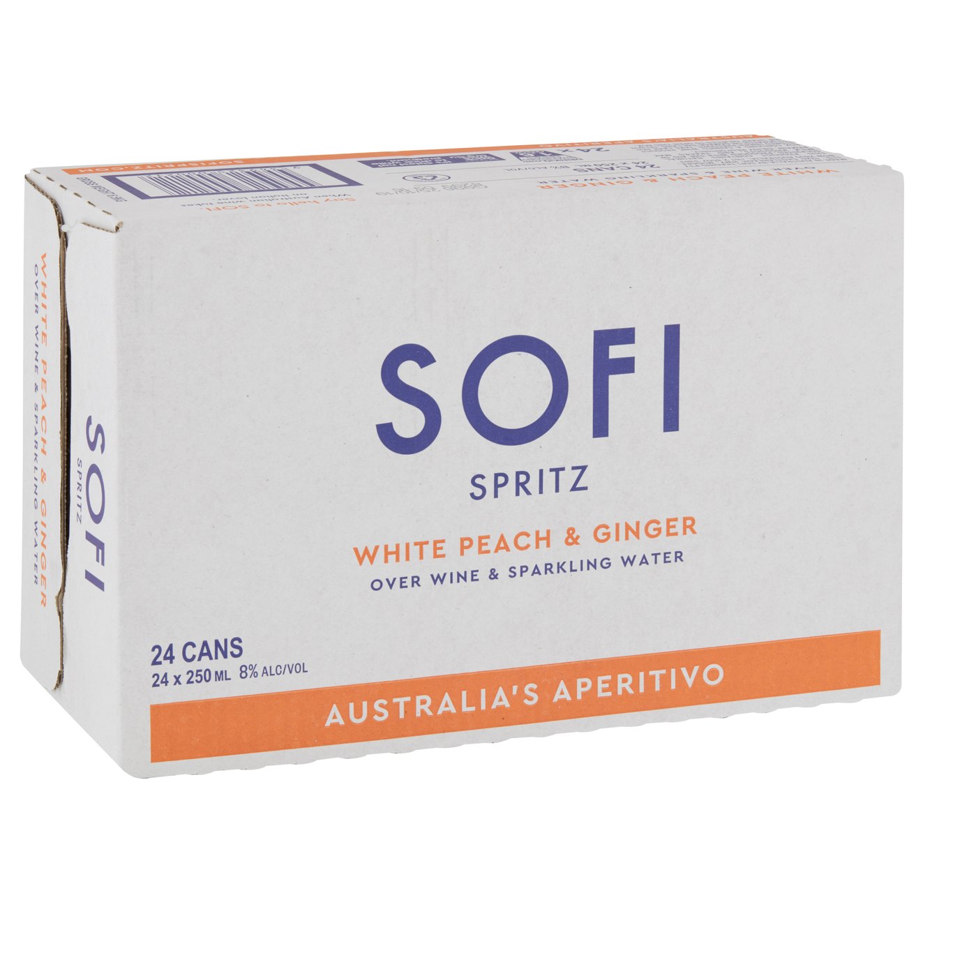 Buy Sofi Spritz White Peach & Ginger 24 X 250ml Cans & Beach Bag Online ...