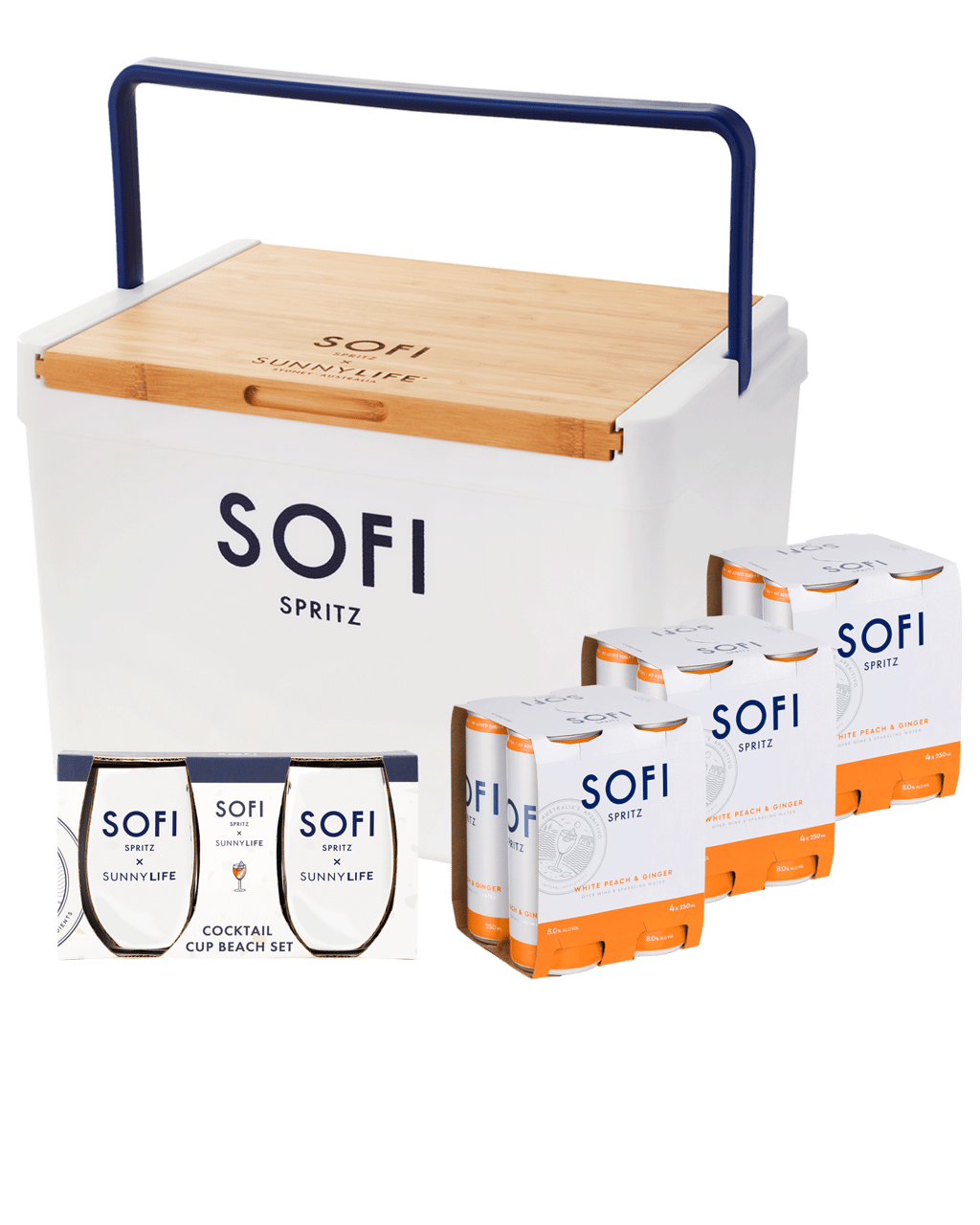 Buy Sofi Spritz White Peach & Ginger 12x250ml Cans, Esky + Twin Pack Of ...